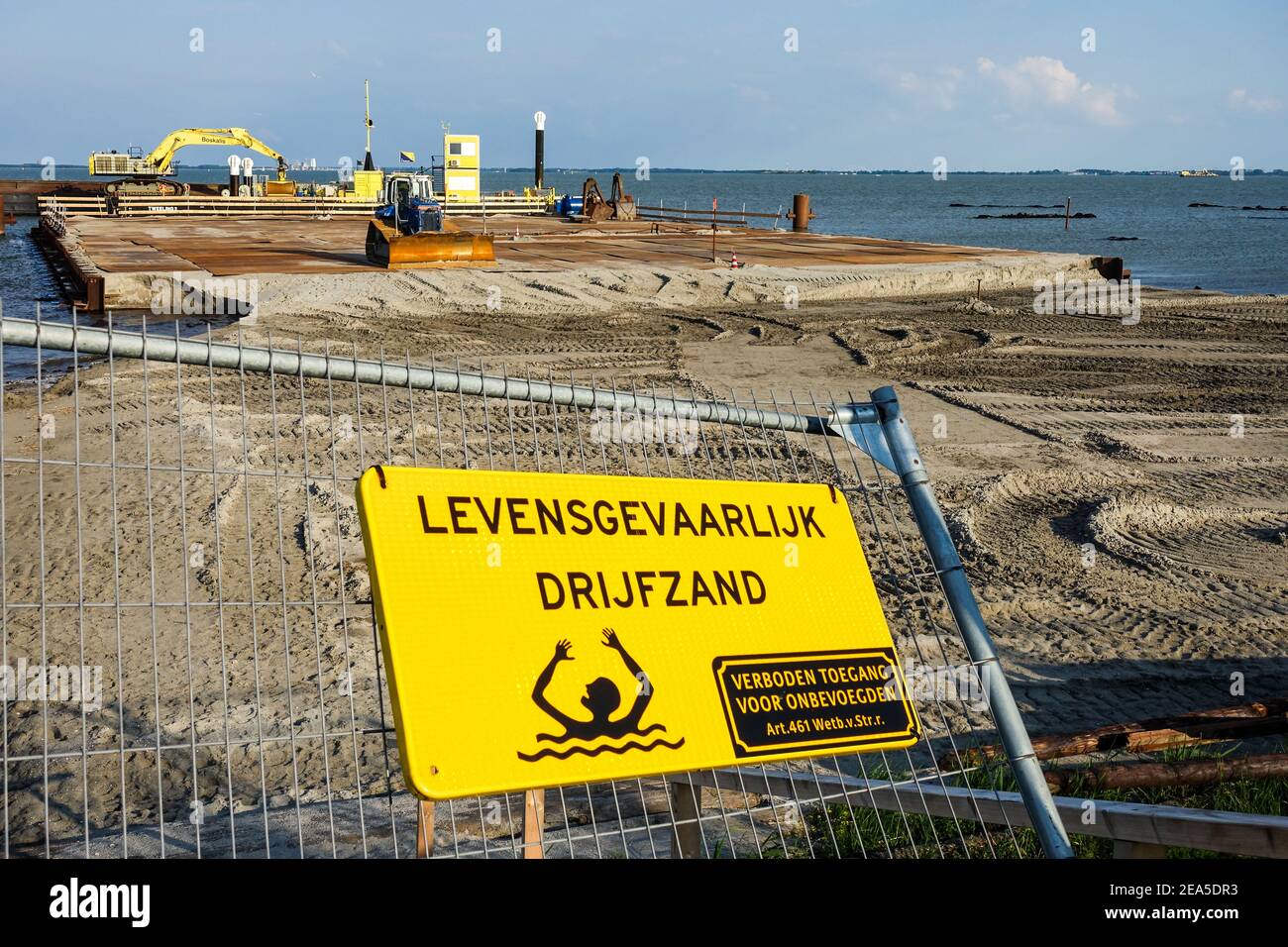 Warning sign for quicksands on the Markermeer, where Boskalis is ...