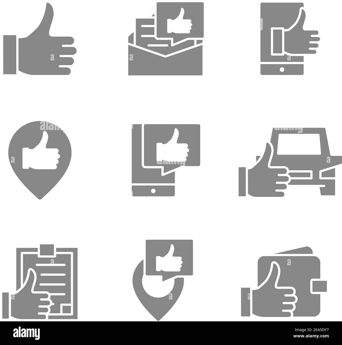 Set of thumb up feedback gray icons. Like, favorite, quality control ...