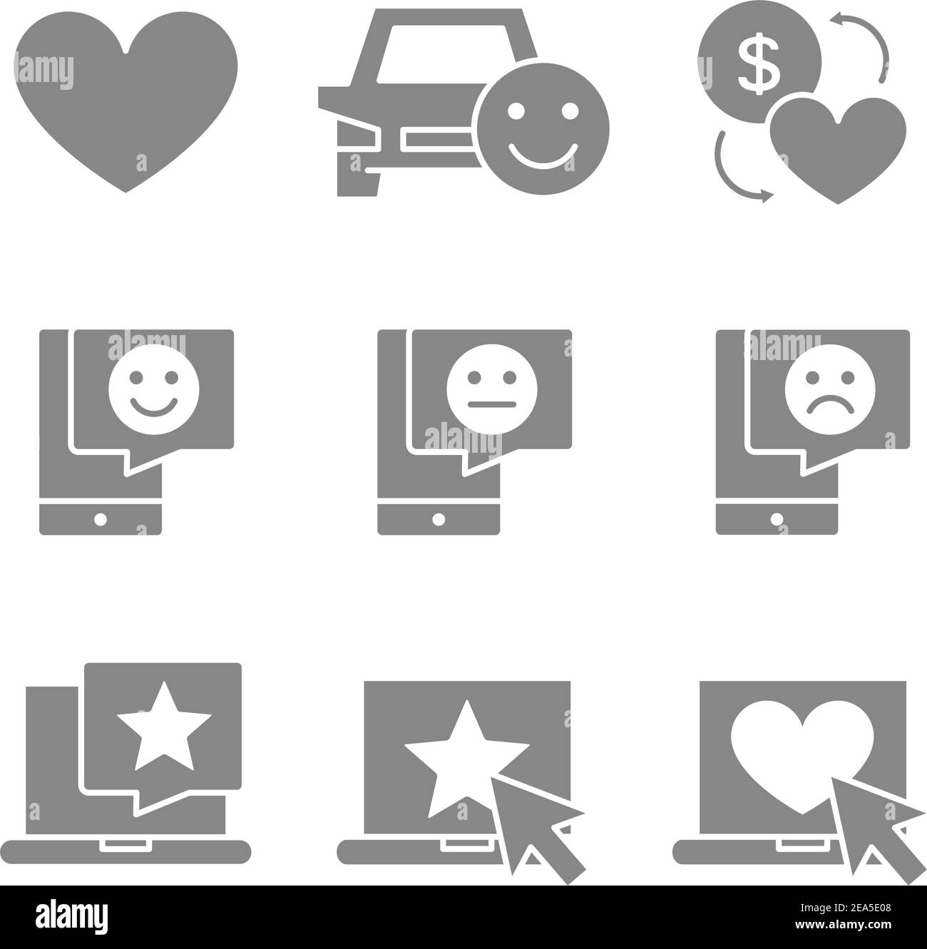 Set of customers feedback gray icons. Rating, charity, social networks ...