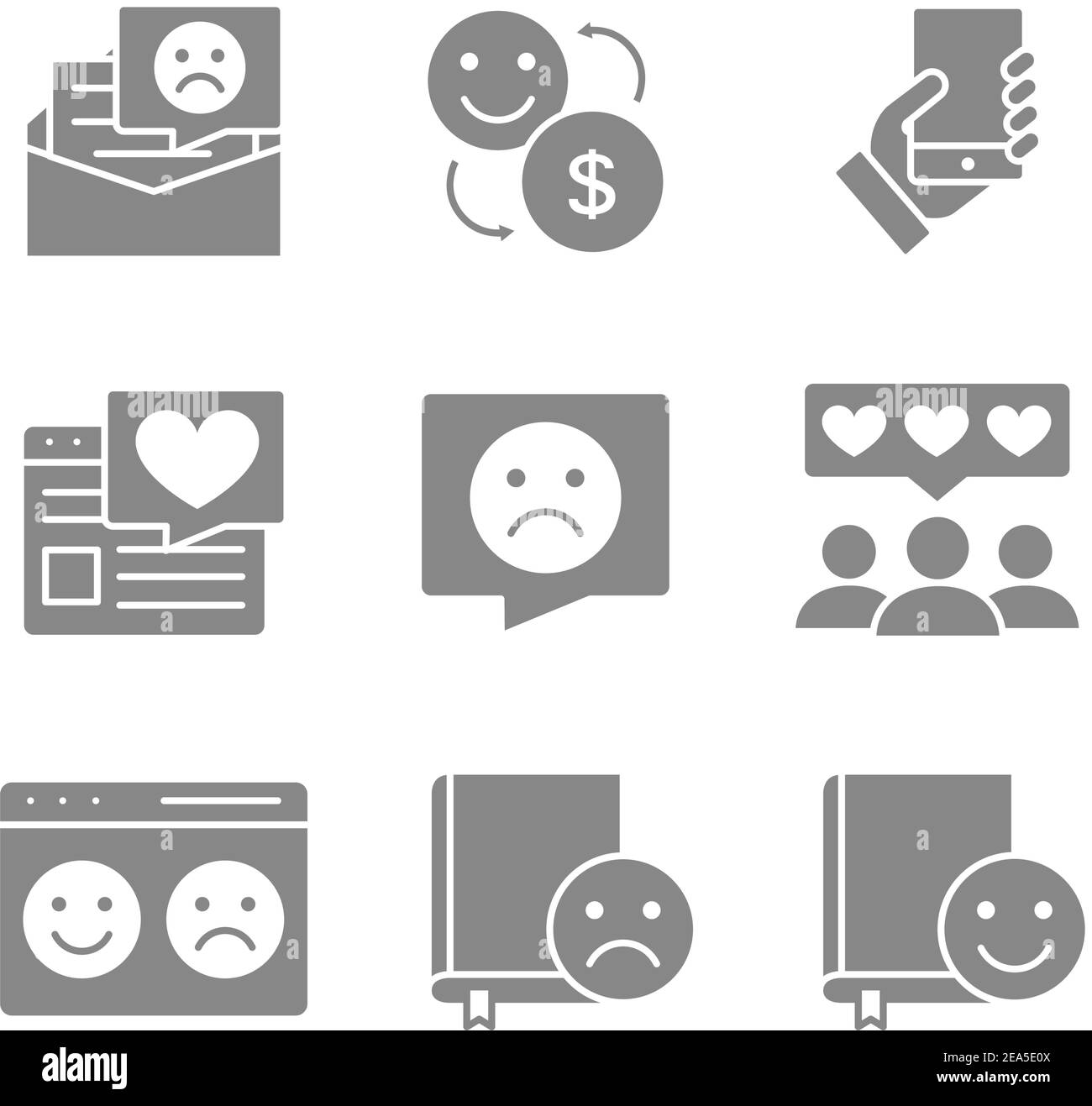 Set of feedback gray icons. Like and dislike, charity, favorite ...