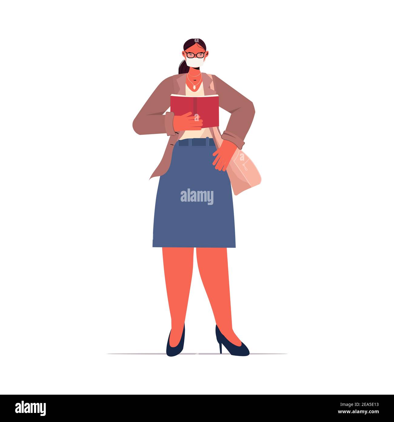 female teacher reading book labor day concept woman wearing mask to ...