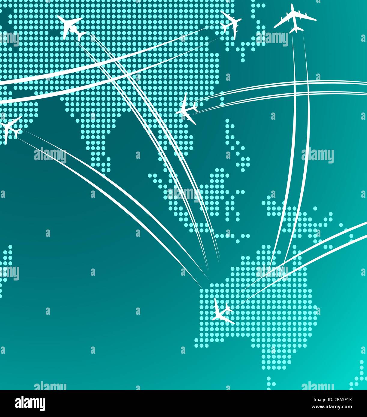 Flying airplanes and jets on Asia and Australia continents map Stock ...