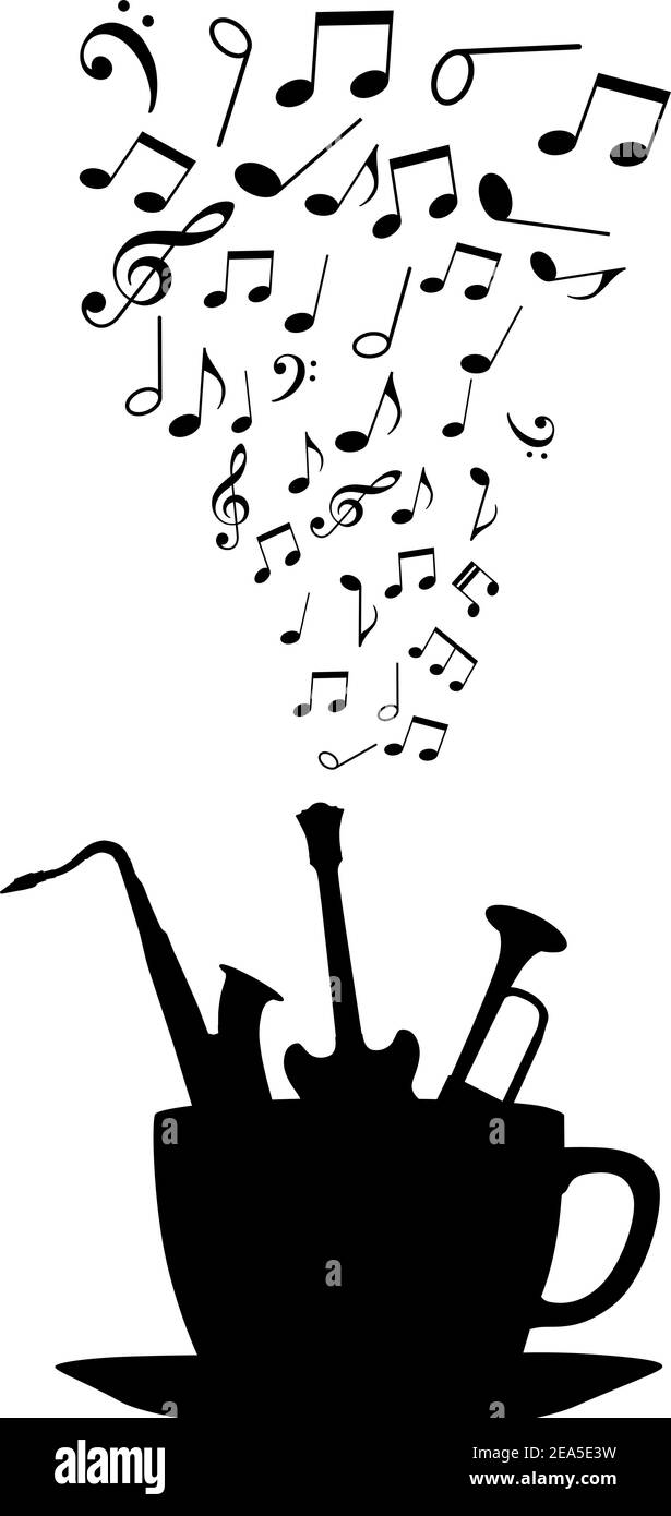 Cup of tea or coffee with musical instruments and notes Stock Vector ...
