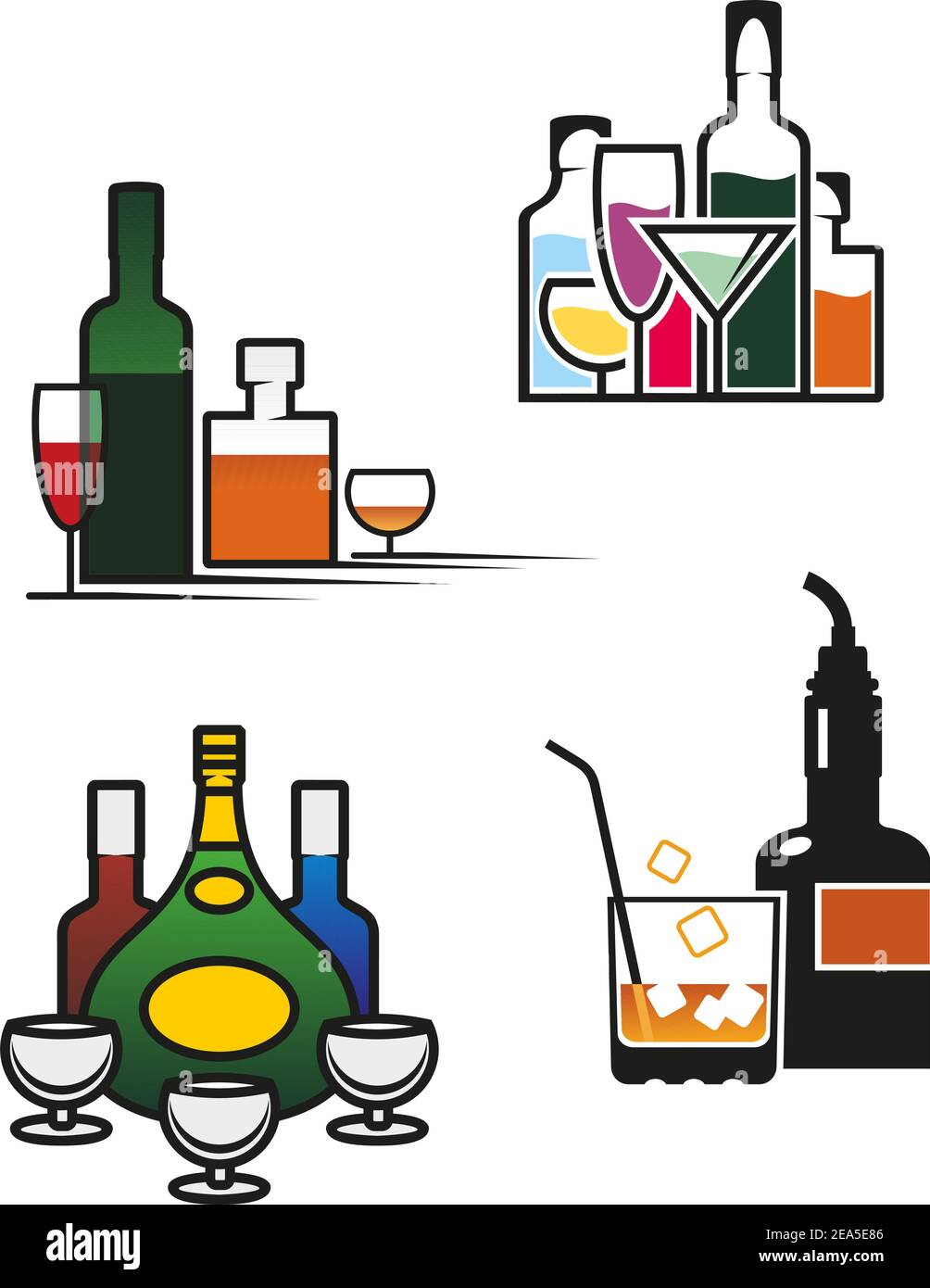 Alcohol drinks symbols and elements set for bar or pub menu design ...