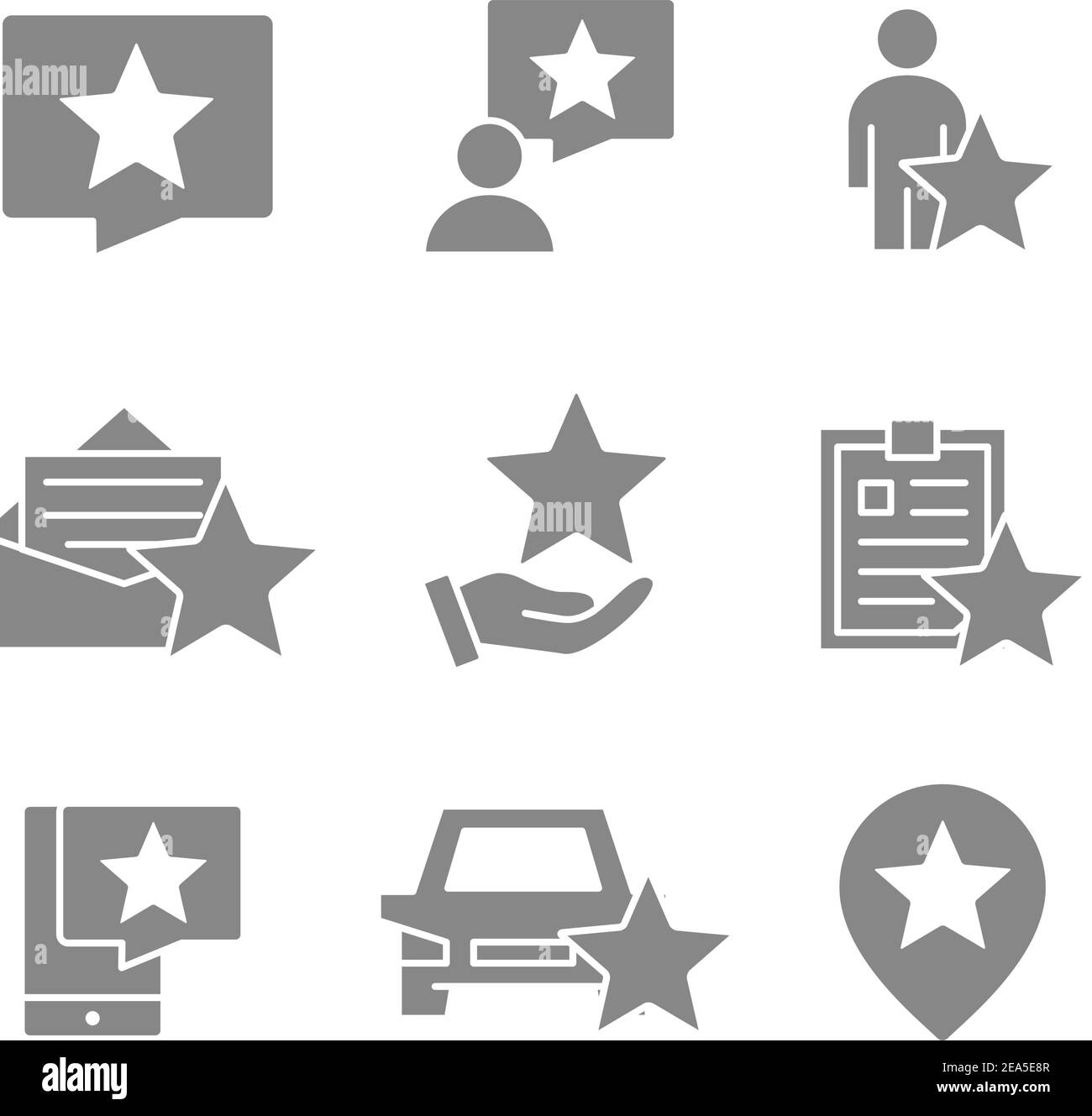 Set of star feedback gray icons. Testimonials, rating, social networks ...