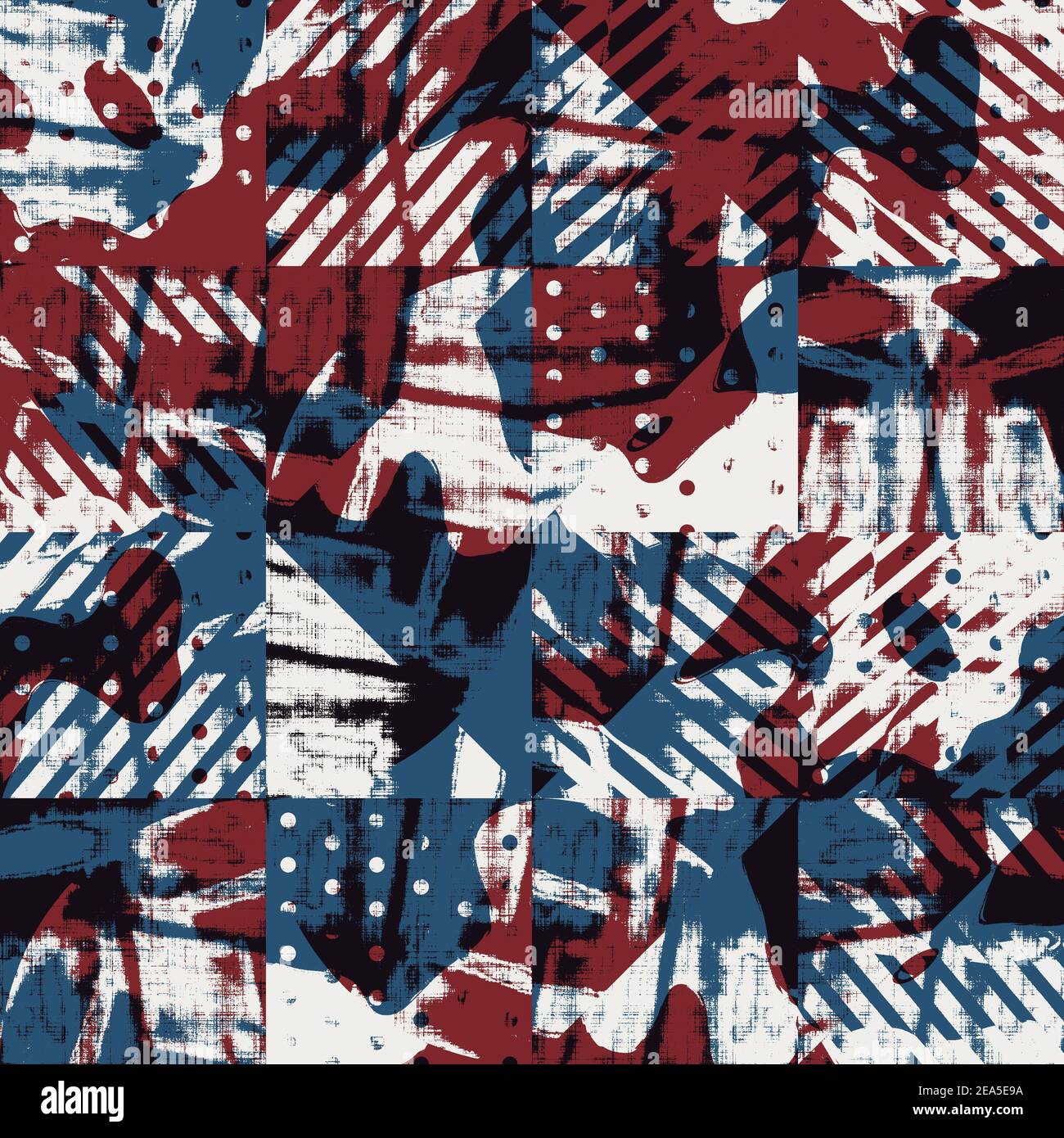 Seamless geo pattern in red blue black white Stock Photo - Alamy