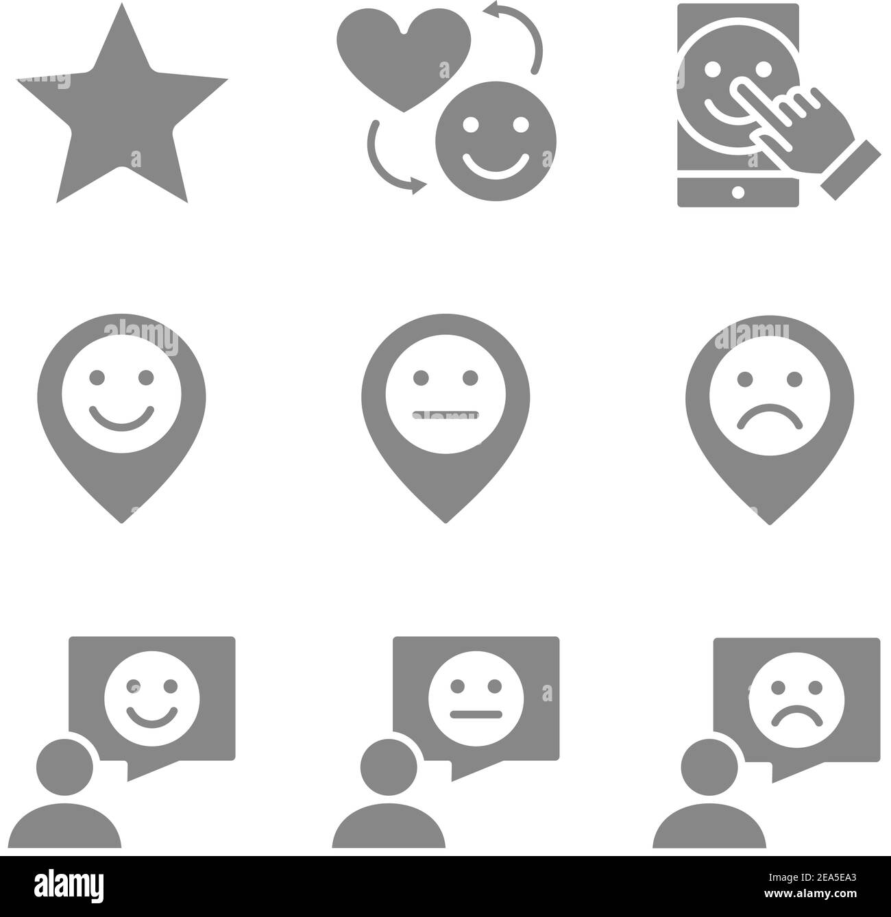 Set of consumer testimonials gray icons. Customer review, rating ...