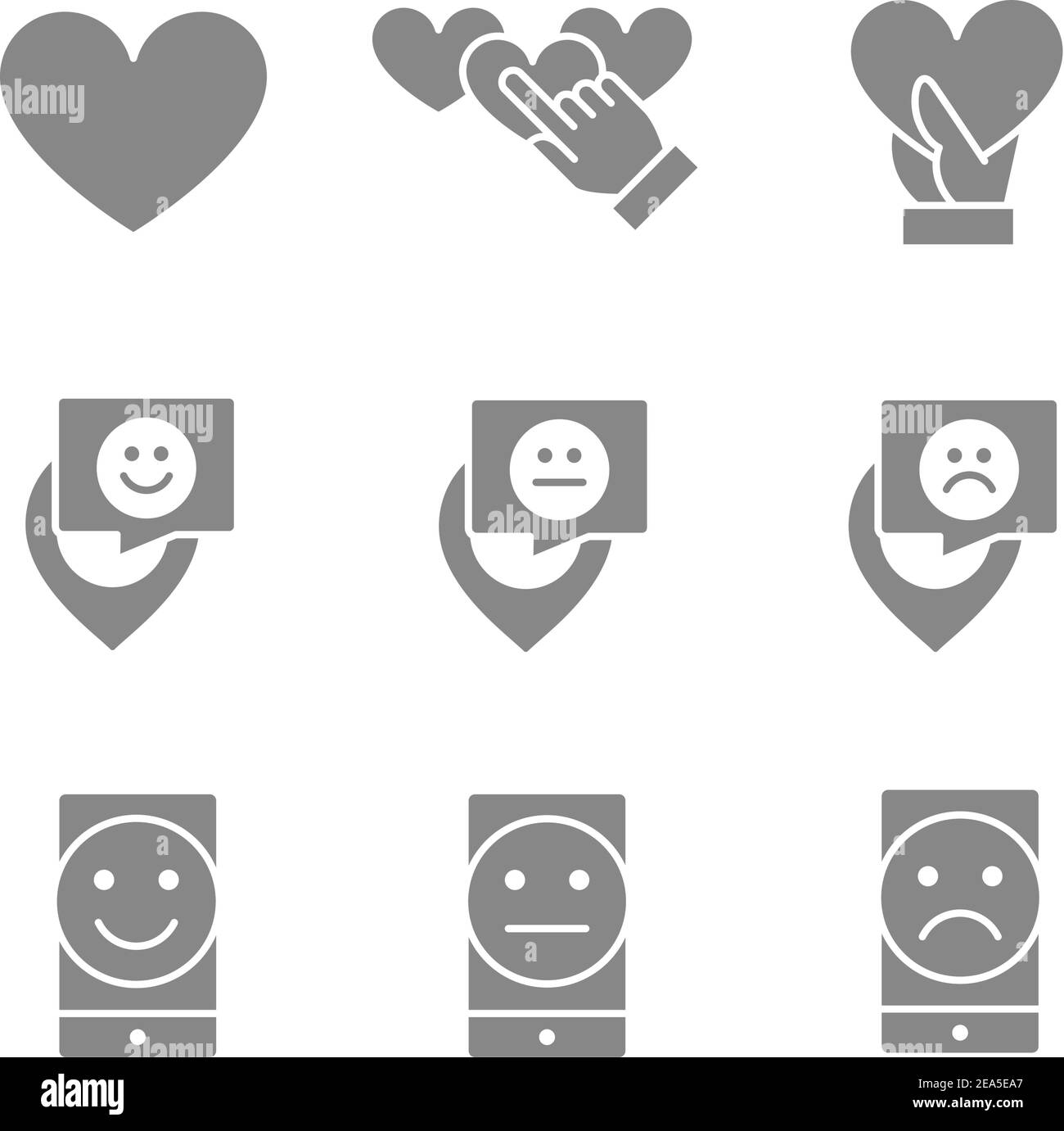 Set of like feedback gray icons. Charity, donation, customers review ...