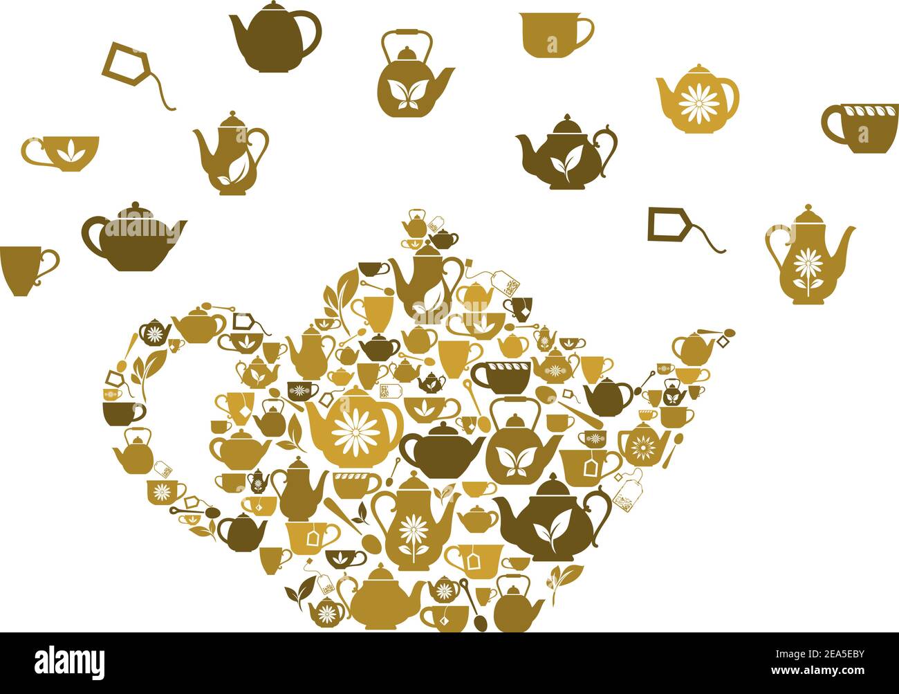 Teapots and cups of tea in big shape for cafe or restaurant design ...