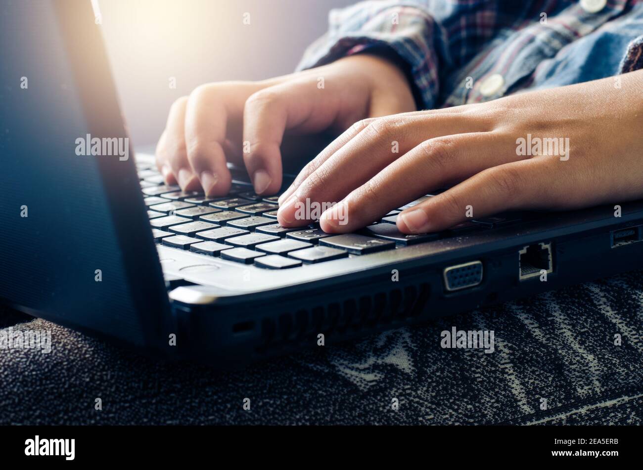 Closeup hand are using laptops Stock Photo - Alamy