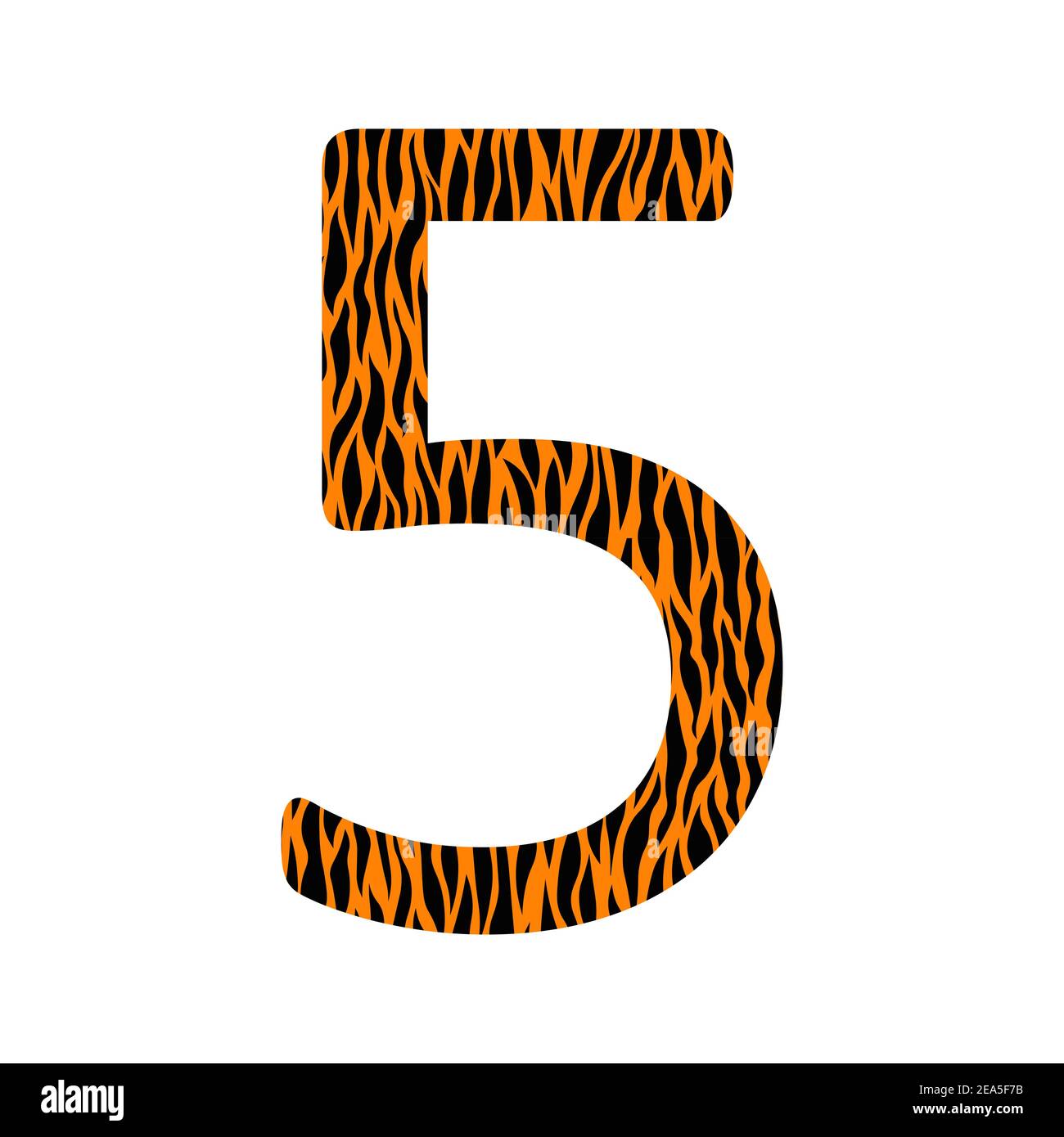 Decorative black and oranje number 5 with animal ornament. Tiger skin ...