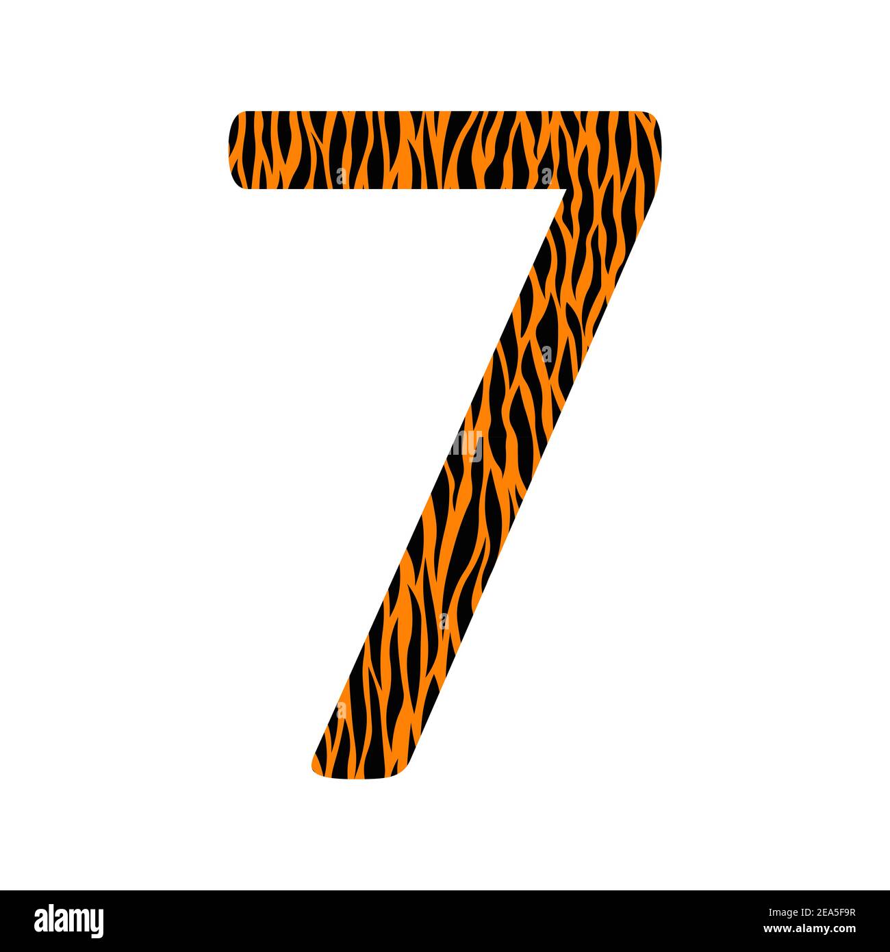Decorative black and oranje number 7 with animal ornament. Tiger skin ...
