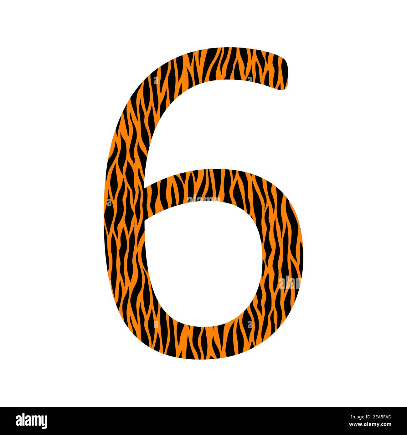 Decorative black and oranje number 6 with animal ornament. Tiger skin ...