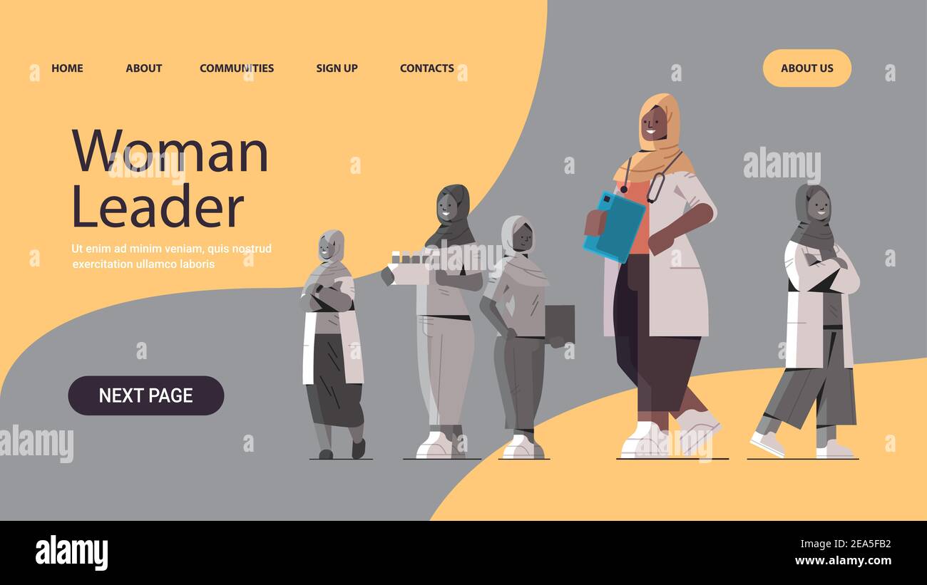 black african muslim female doctor leader standing in front of arabic ...