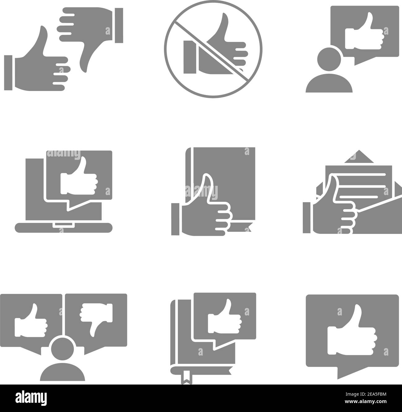 Set of thumb up feedback gray icons. Like and dislike, charity ...