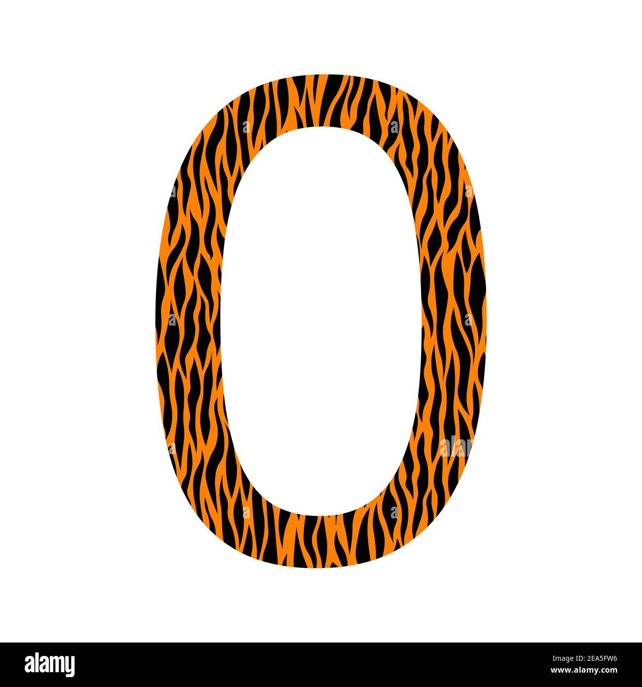 Decorative black and oranje number 0 with animal ornament. Tiger skin ...