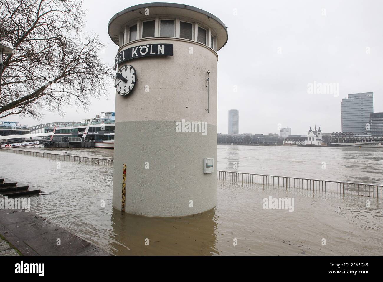 A water level gauge is pictured flooded. Heavy rainfall and melting ...