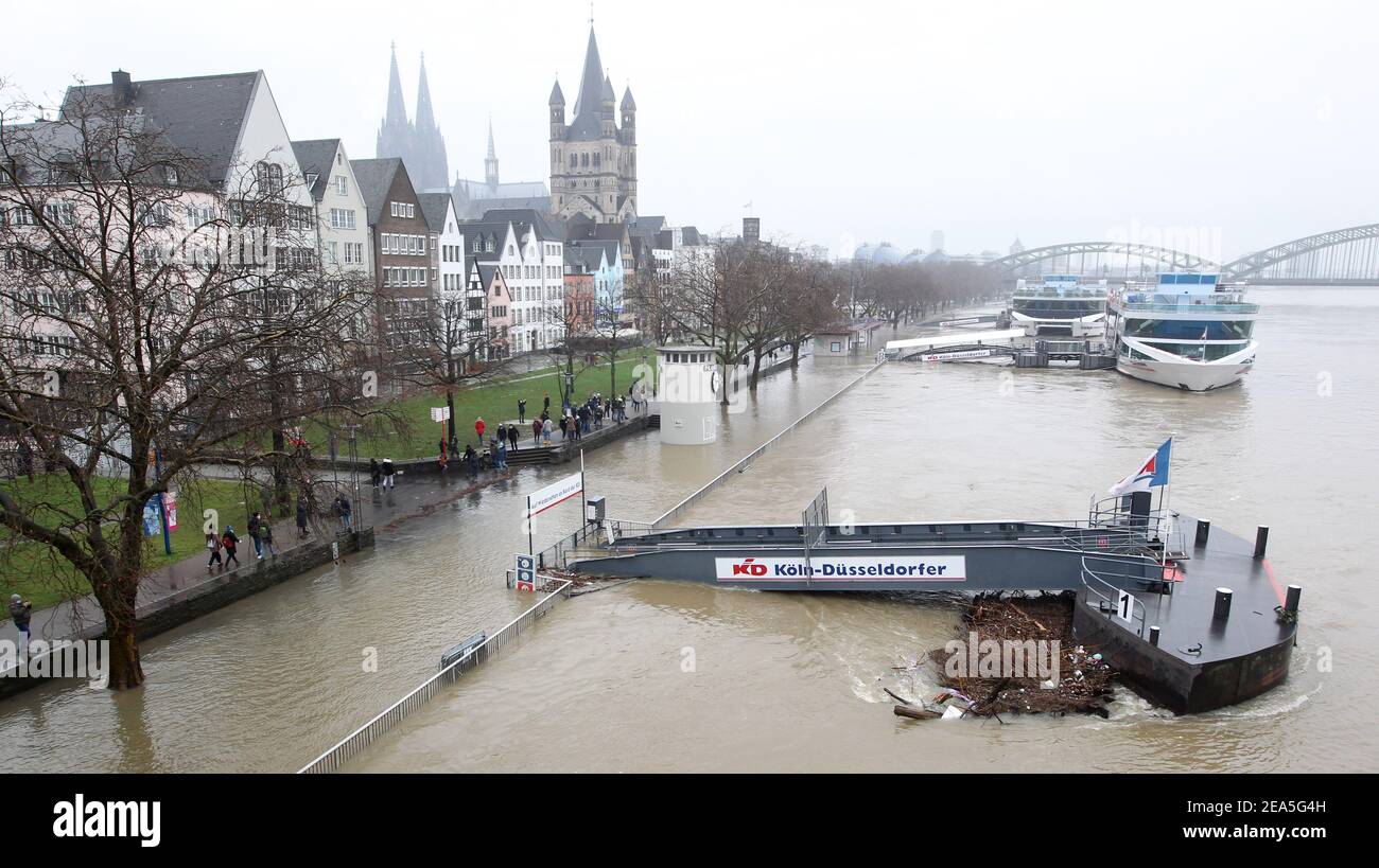 Cologne, Germany. 07th Feb, 2021. The banks of the Rhine river are seen ...