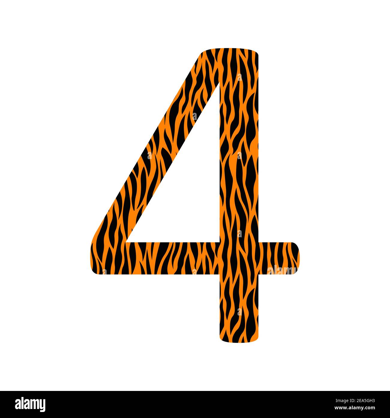 Decorative black and oranje number 4 with animal ornament. Tiger skin ...