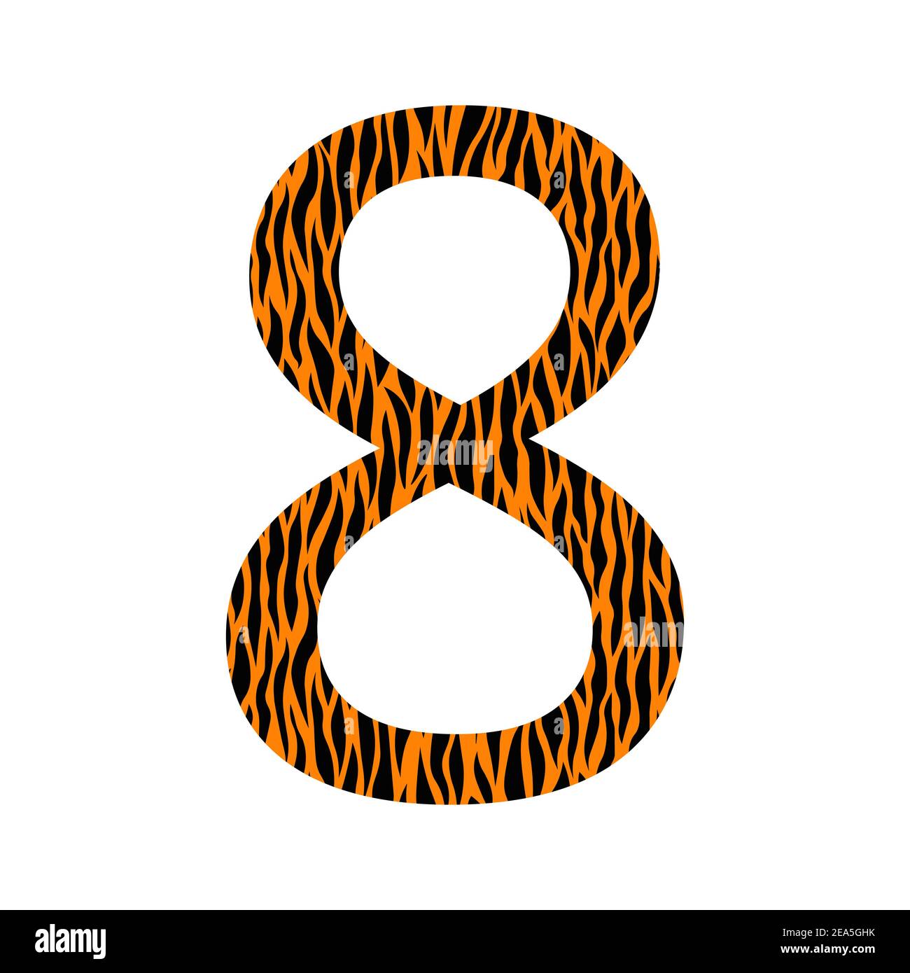 Decorative black and oranje number 8 with animal ornament. Tiger skin ...