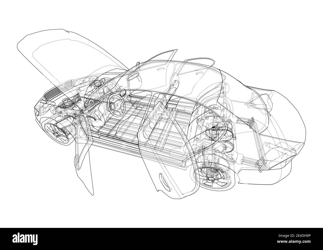 Electric Car With Chassis. Vector rendering of 3d Stock Vector Image ...