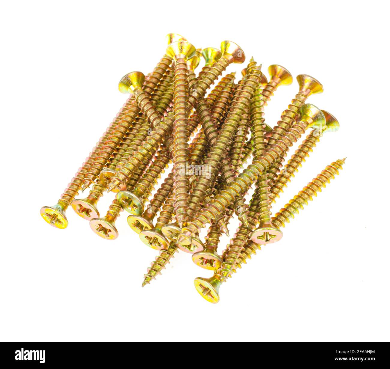 New metal screws for wood isolated on white background. Construction ...