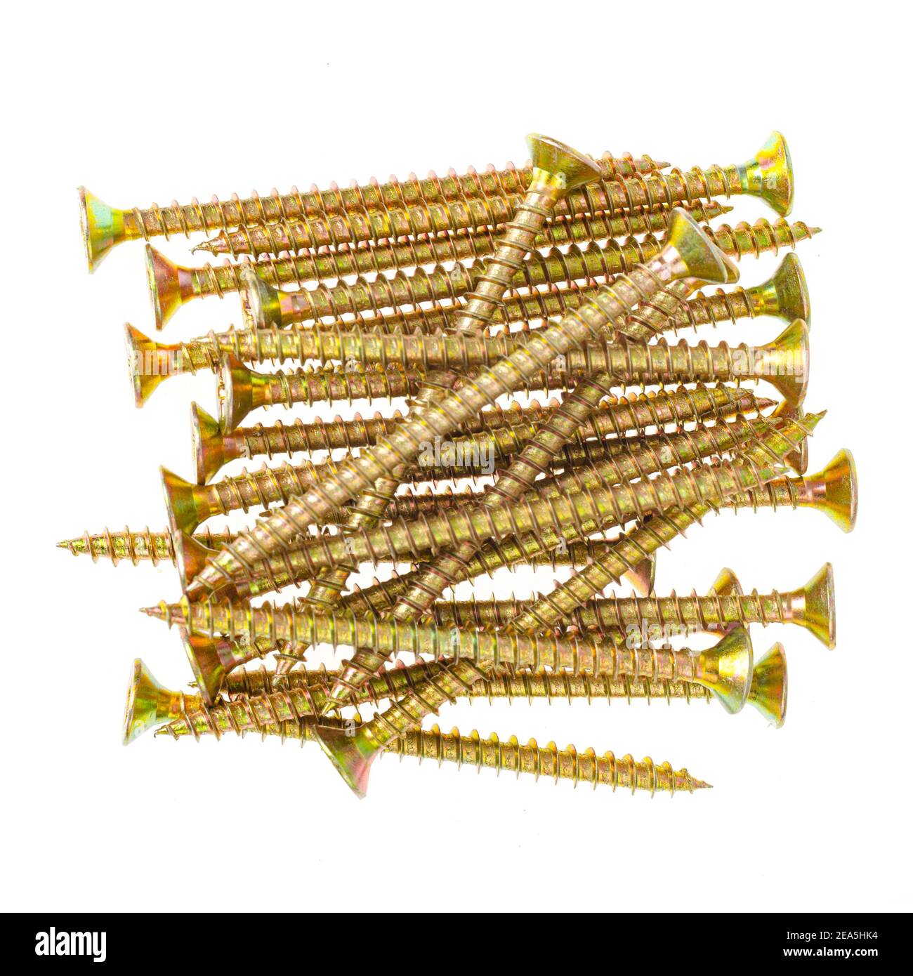 New metal screws for wood isolated on white background. Construction ...