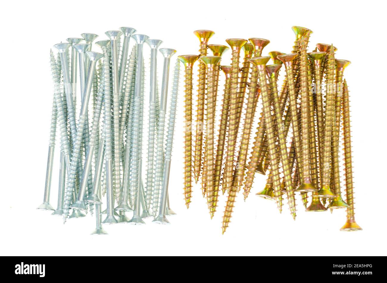 New metal screws for wood isolated on white background. Construction ...