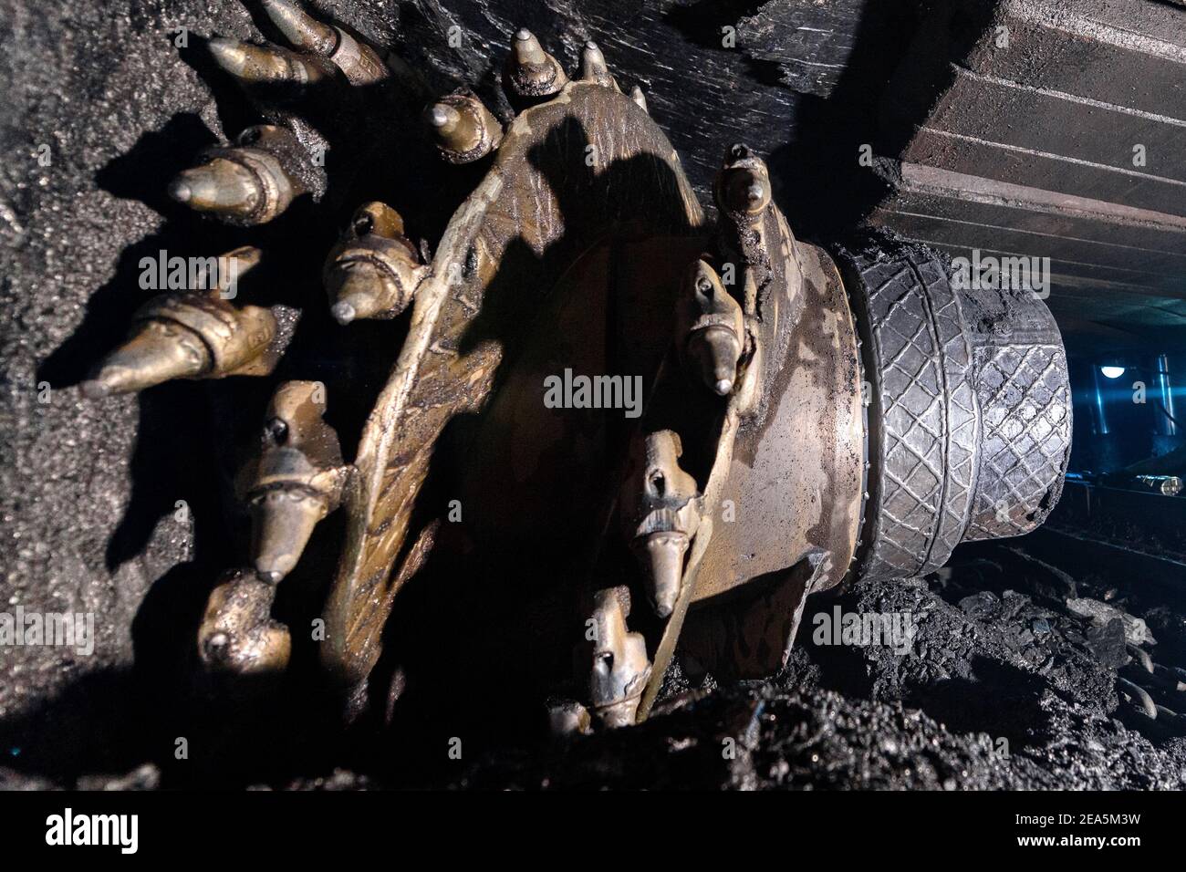 Shearer drill head in a coal mine Stock Photo - Alamy