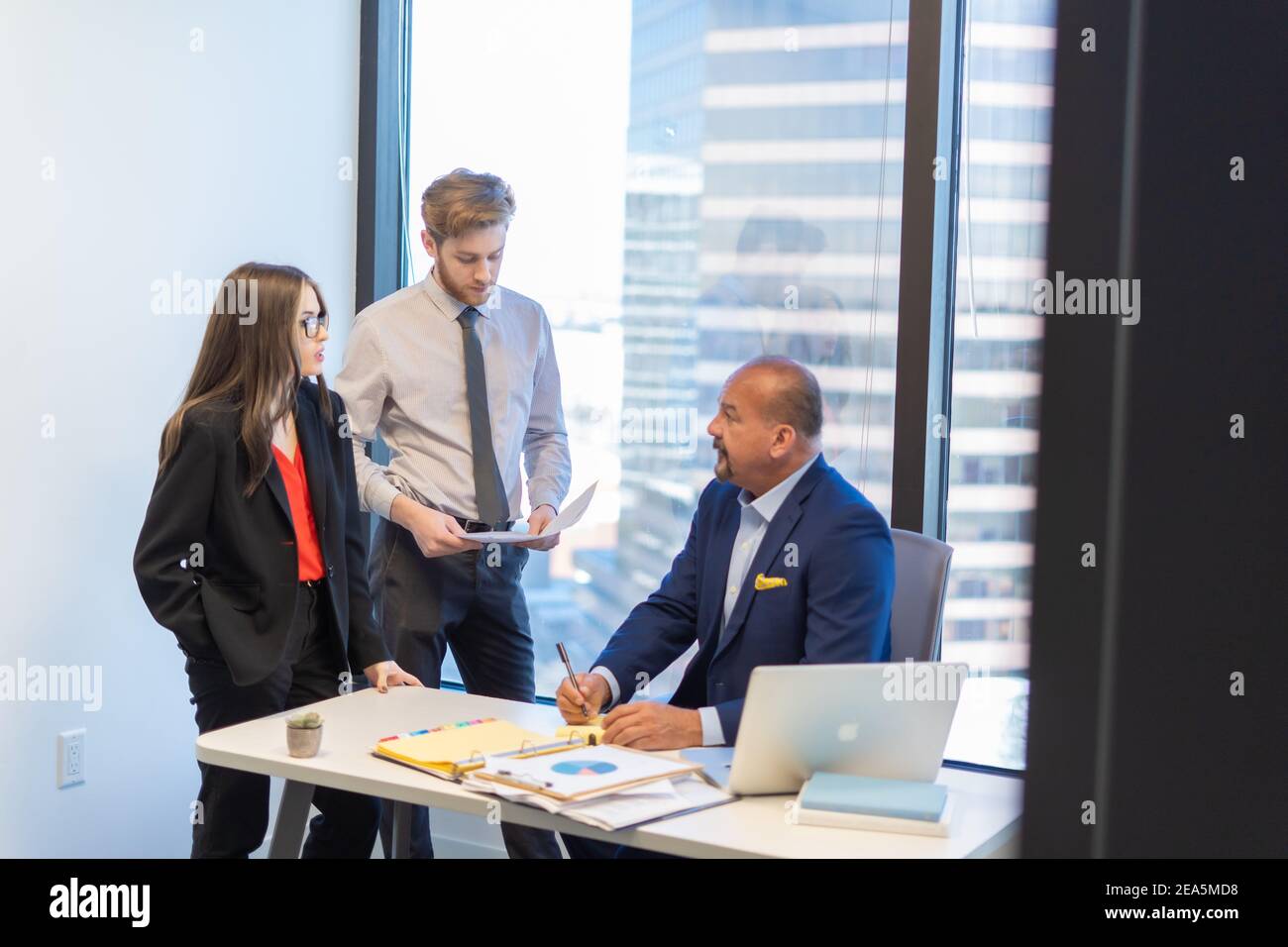 Office employee having a meeting with their team Stock Photo - Alamy