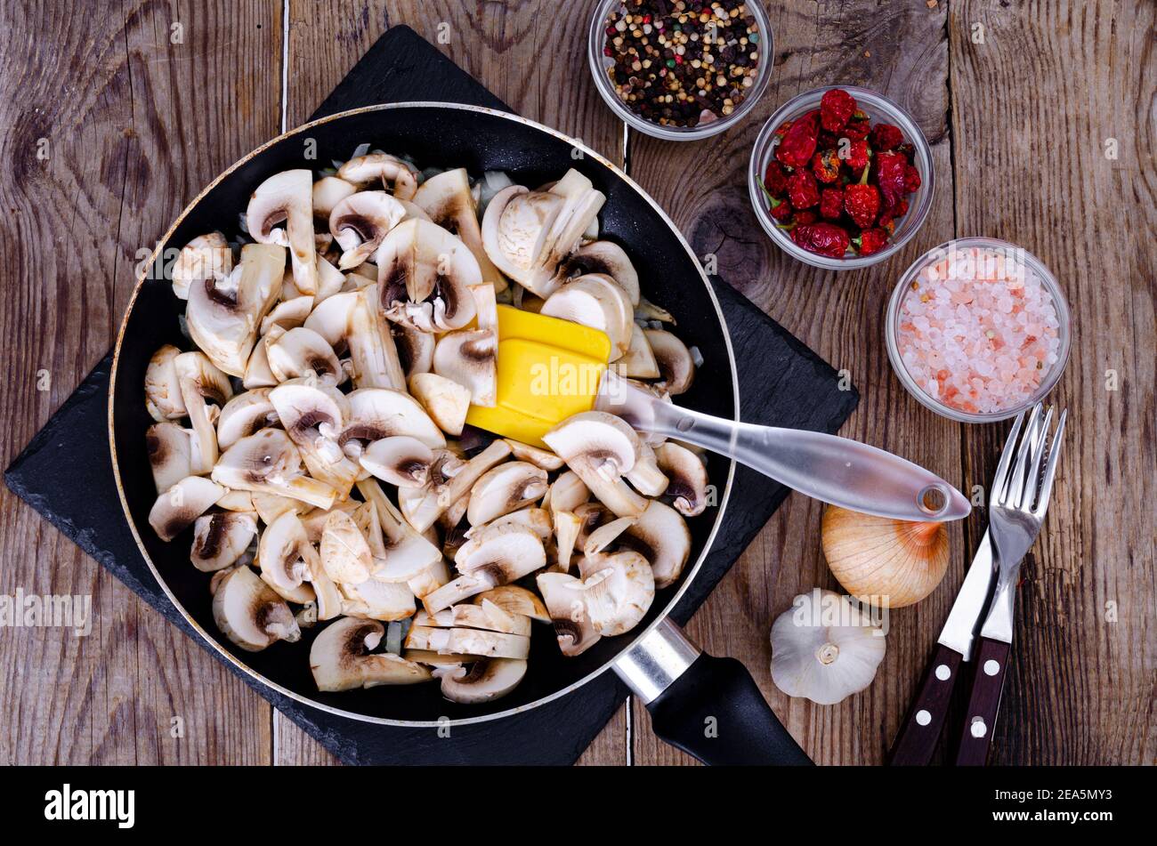 Raw chopped champignons in hi-res stock photography and images - Alamy