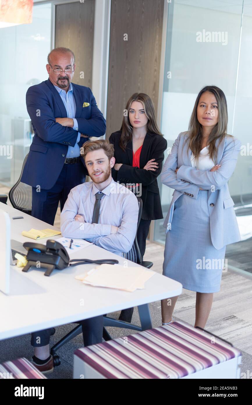 Office employee having a meeting with their team Stock Photo - Alamy