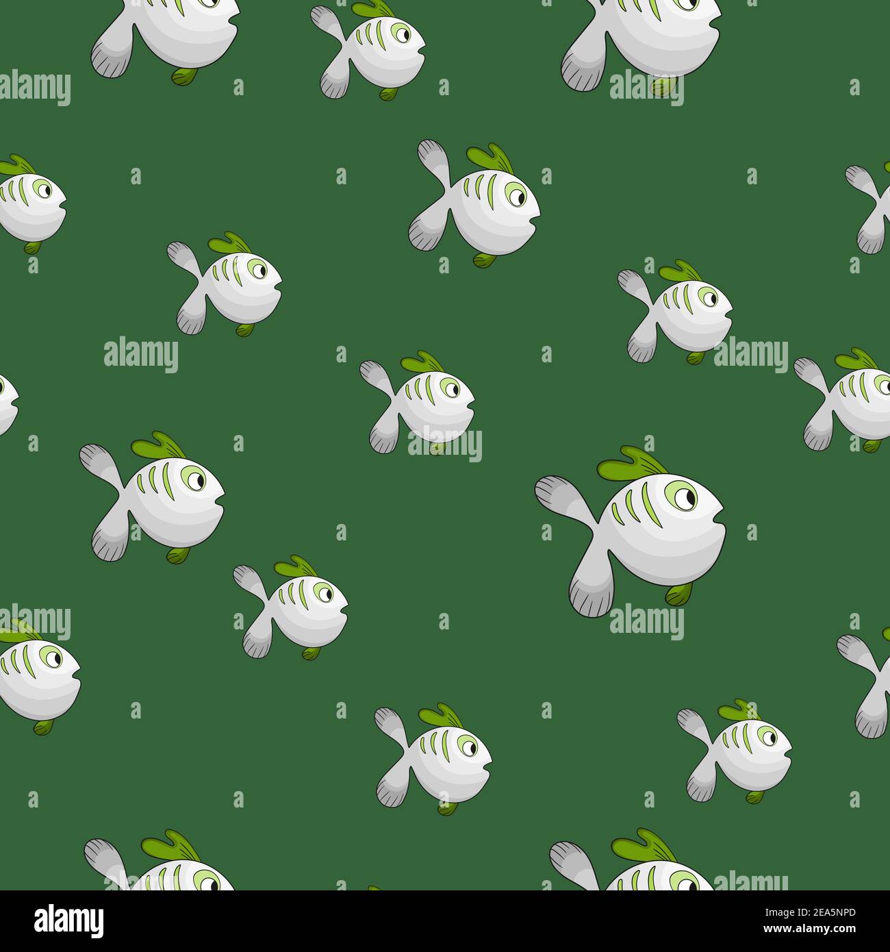 Seamless pattern with cute fish on green background. Vector cartoon ...