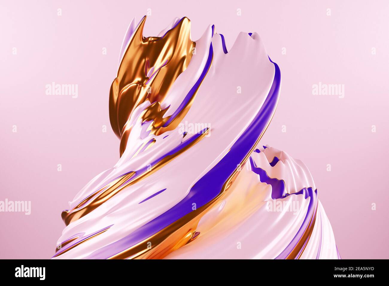 3D illustration of a hypnotic pattern. Abstract pink with gold ...