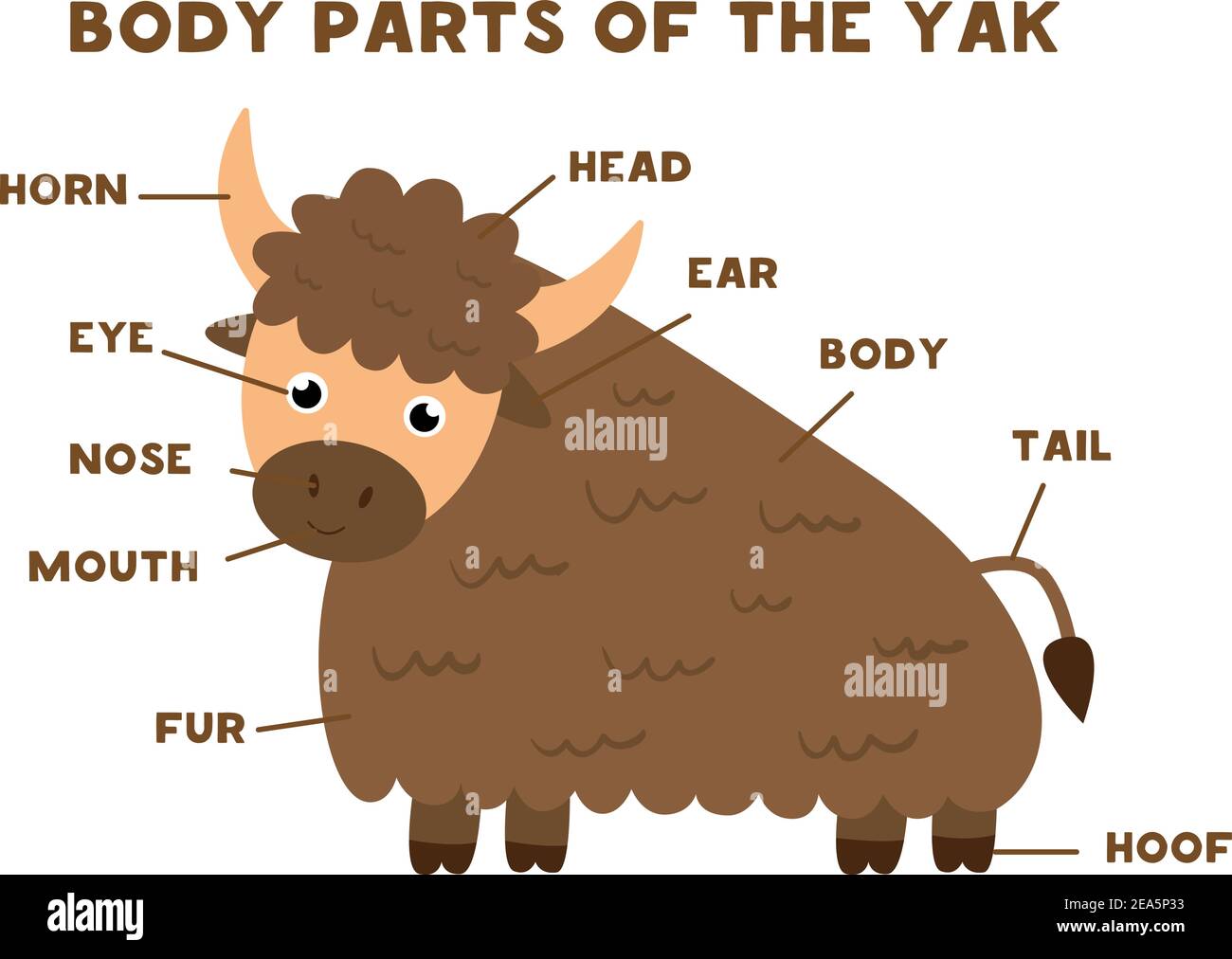 Body parts of the cute yak. Animals anatomy in English for kids ...