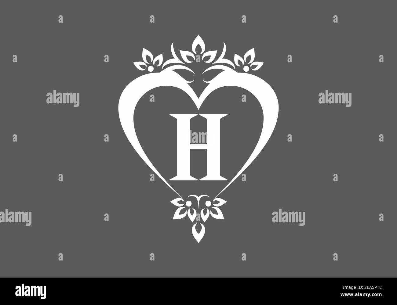Grey white of H initial letter in classic love shape design Stock ...