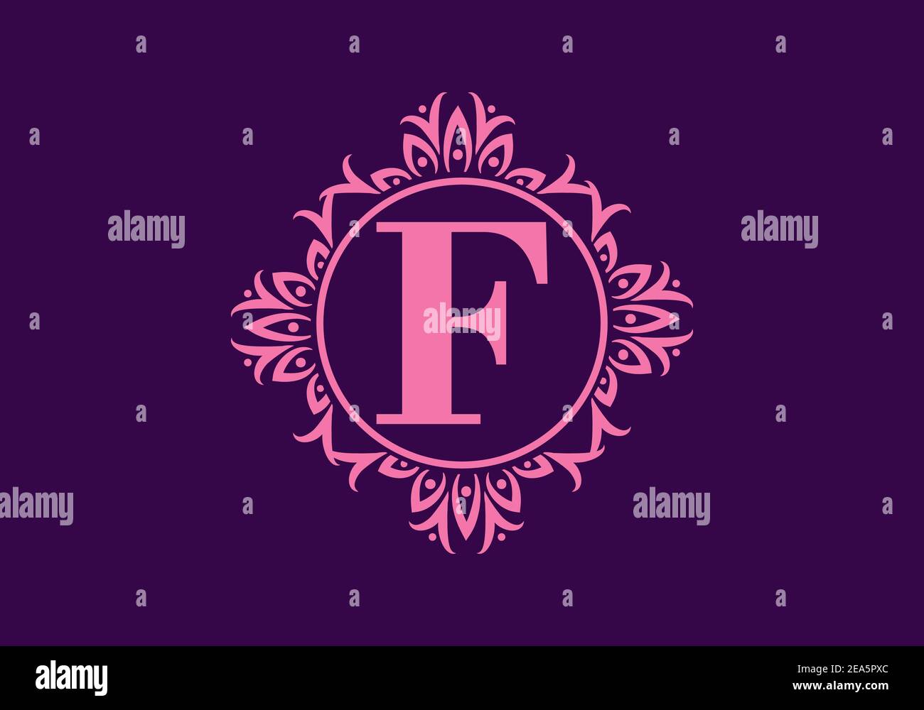 Purple F initial letter in circle classic frame design Stock Vector ...