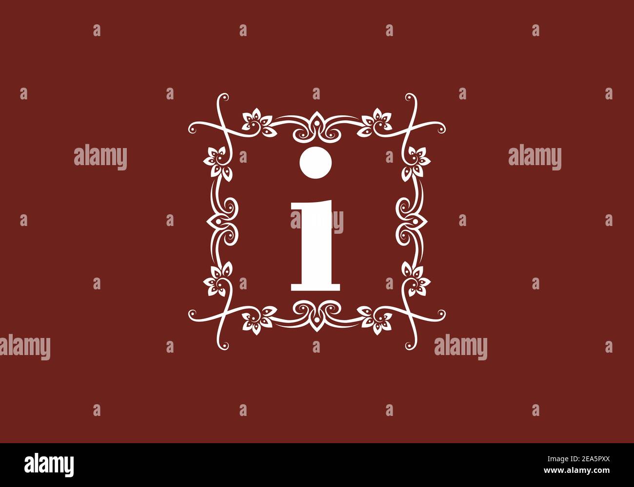 Dark red and white color of i letter in classic frame design Stock ...