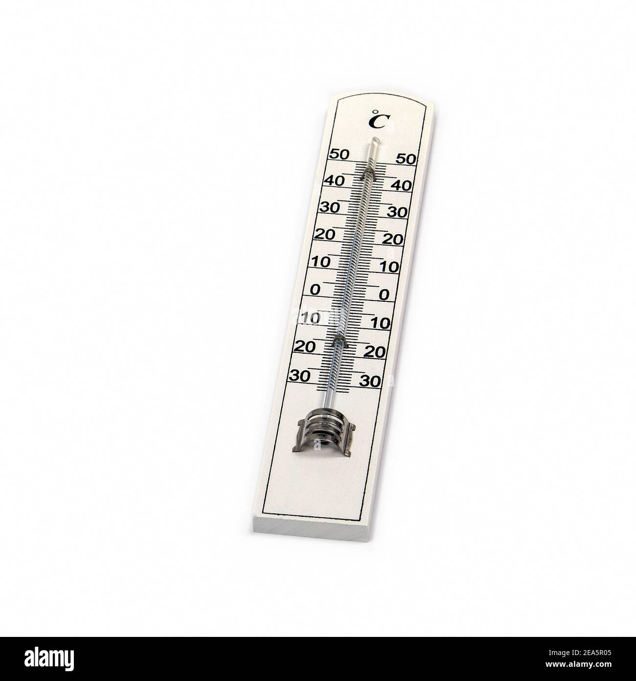Wooden thermometer with Celsius scale on a white background Stock Photo ...