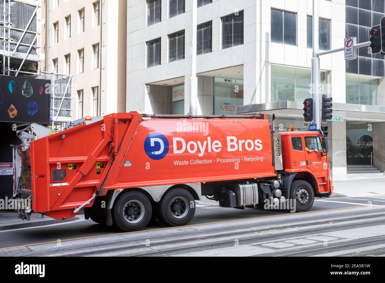 Garbage collection truck in Sydney city centre collecting waste and ...