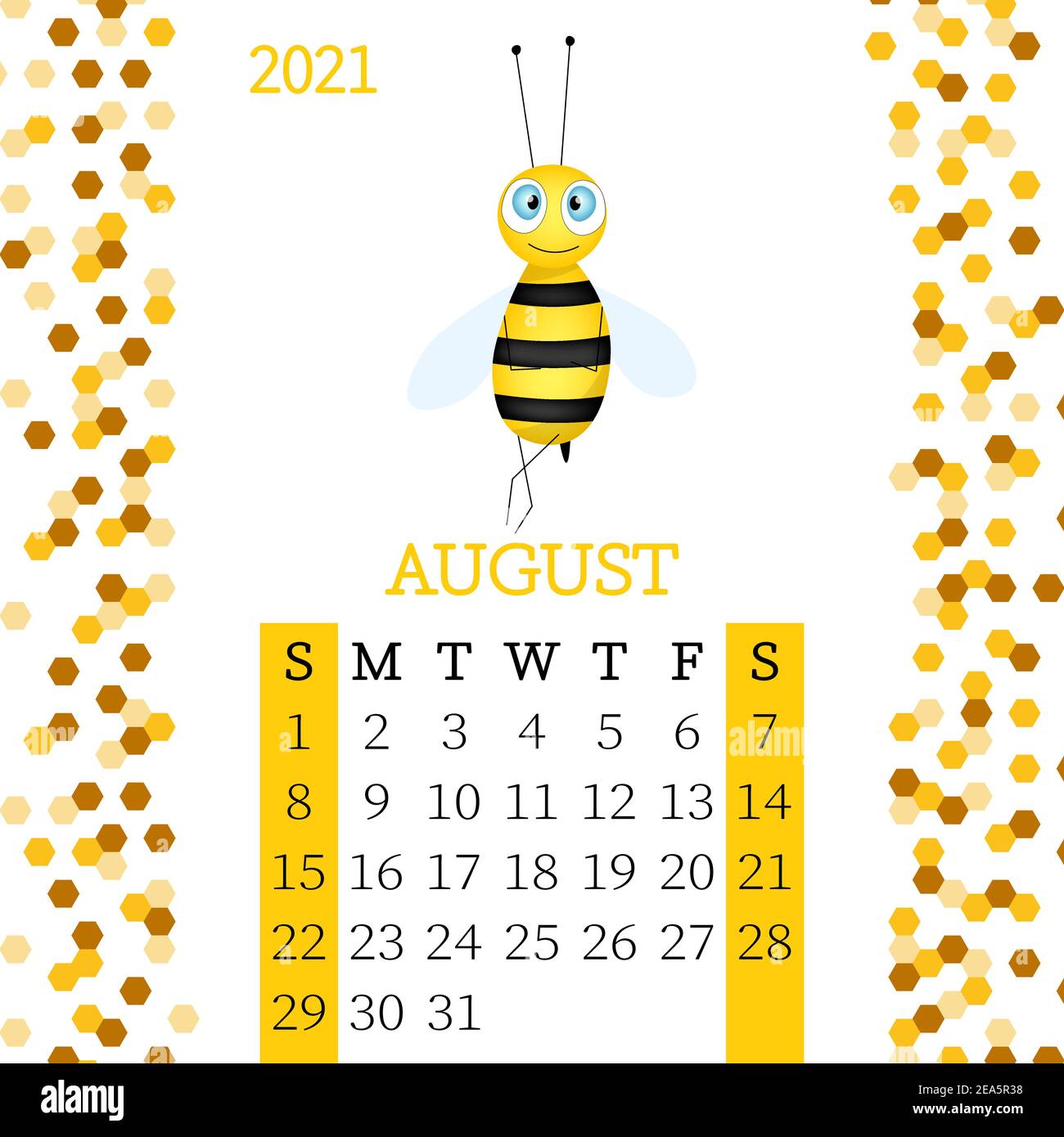 Calendar 2021. Monthly calendar for August 2021 from Sunday to Saturday ...