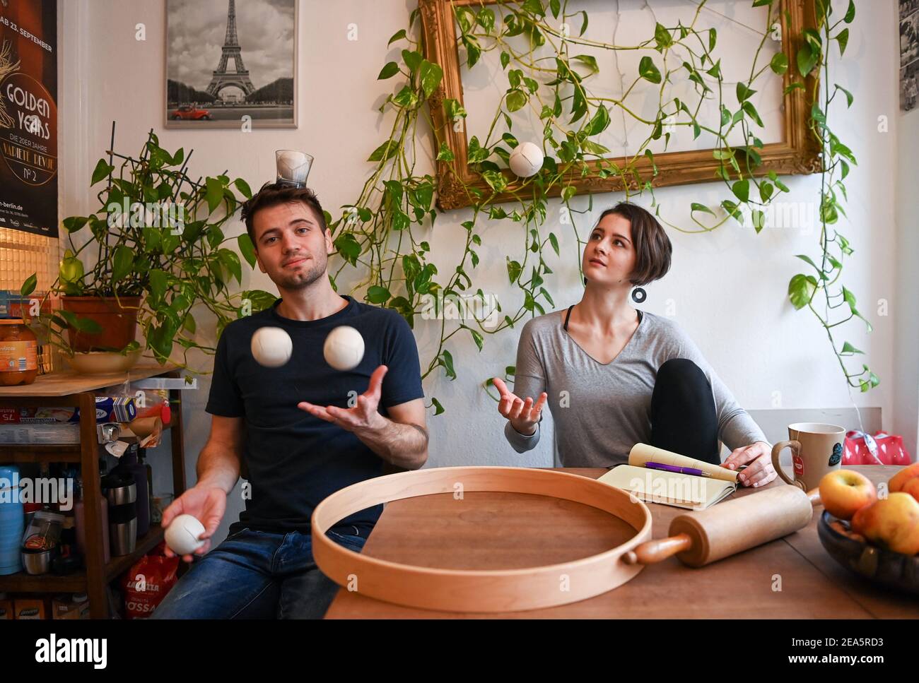 25 January 2021, Berlin: The artist couple Samira Reddmann and Phil Os ...