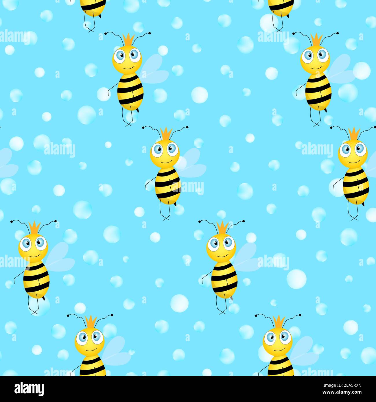 Seamless pattern with bees on blue polka dots background. Adorable ...