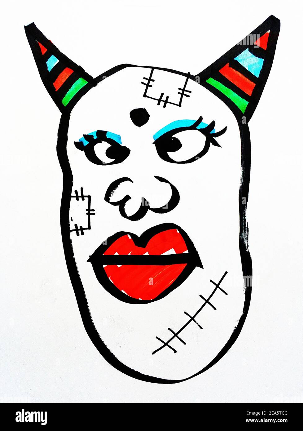 Art Drawing Abstract , copic marker color funny Face man Stock Photo ...