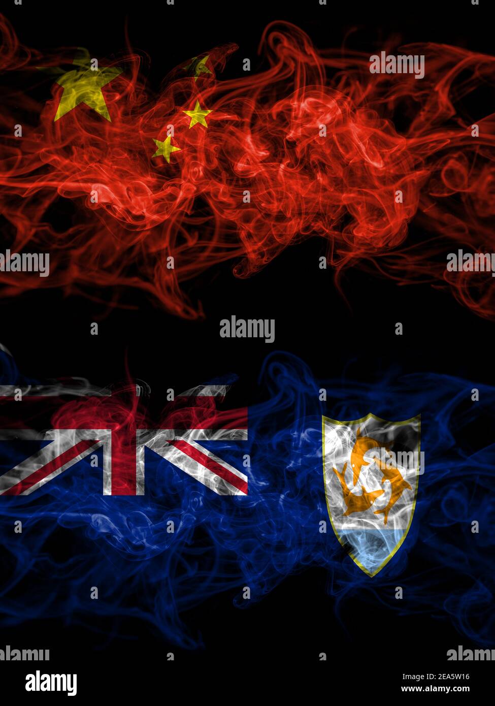 China, Chinese vs British, Britain, Anguilla smoky mystic flags placed ...
