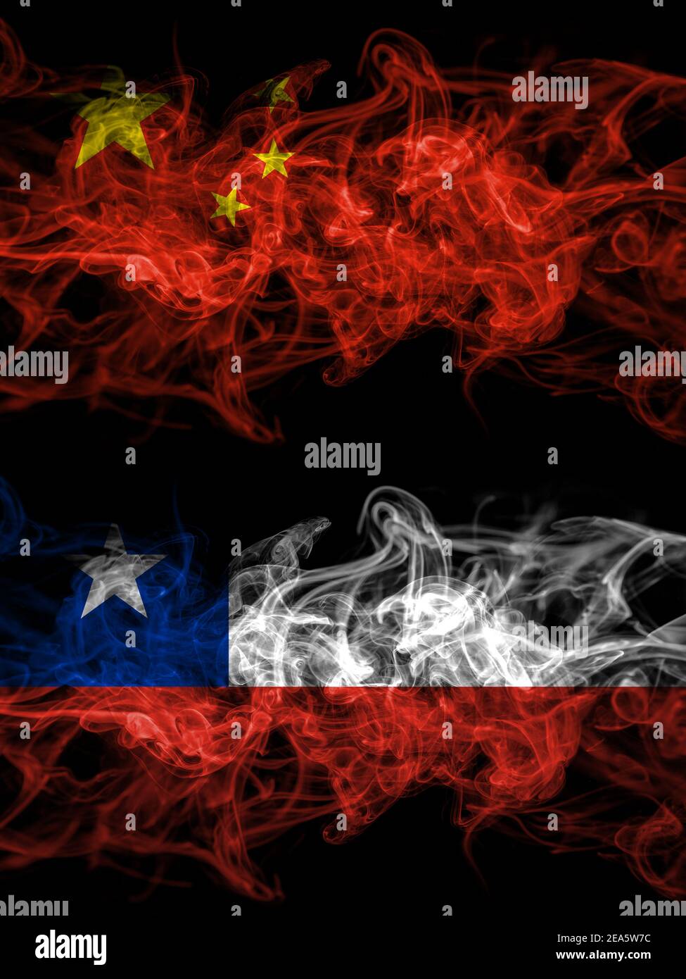 China, Chinese vs Chile, Chilean smoky mystic flags placed side by side ...