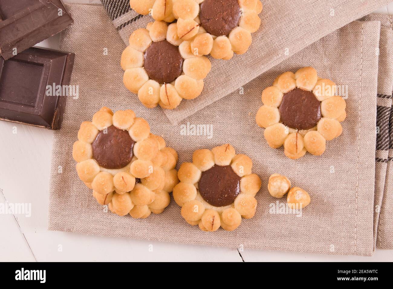 Flower shaped chocolate biscuits Stock Photo - Alamy