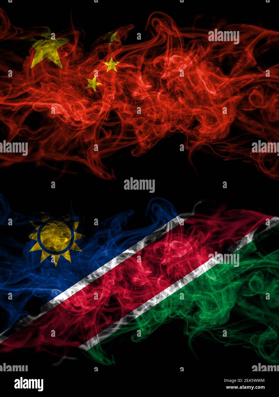 China, Chinese vs Namibia, Namibian smoky mystic flags placed side by ...
