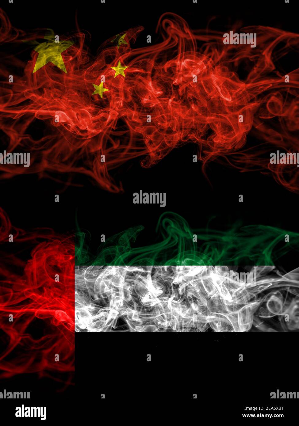 China, Chinese vs United Arab Emirates, Emirati smoky mystic flags ...