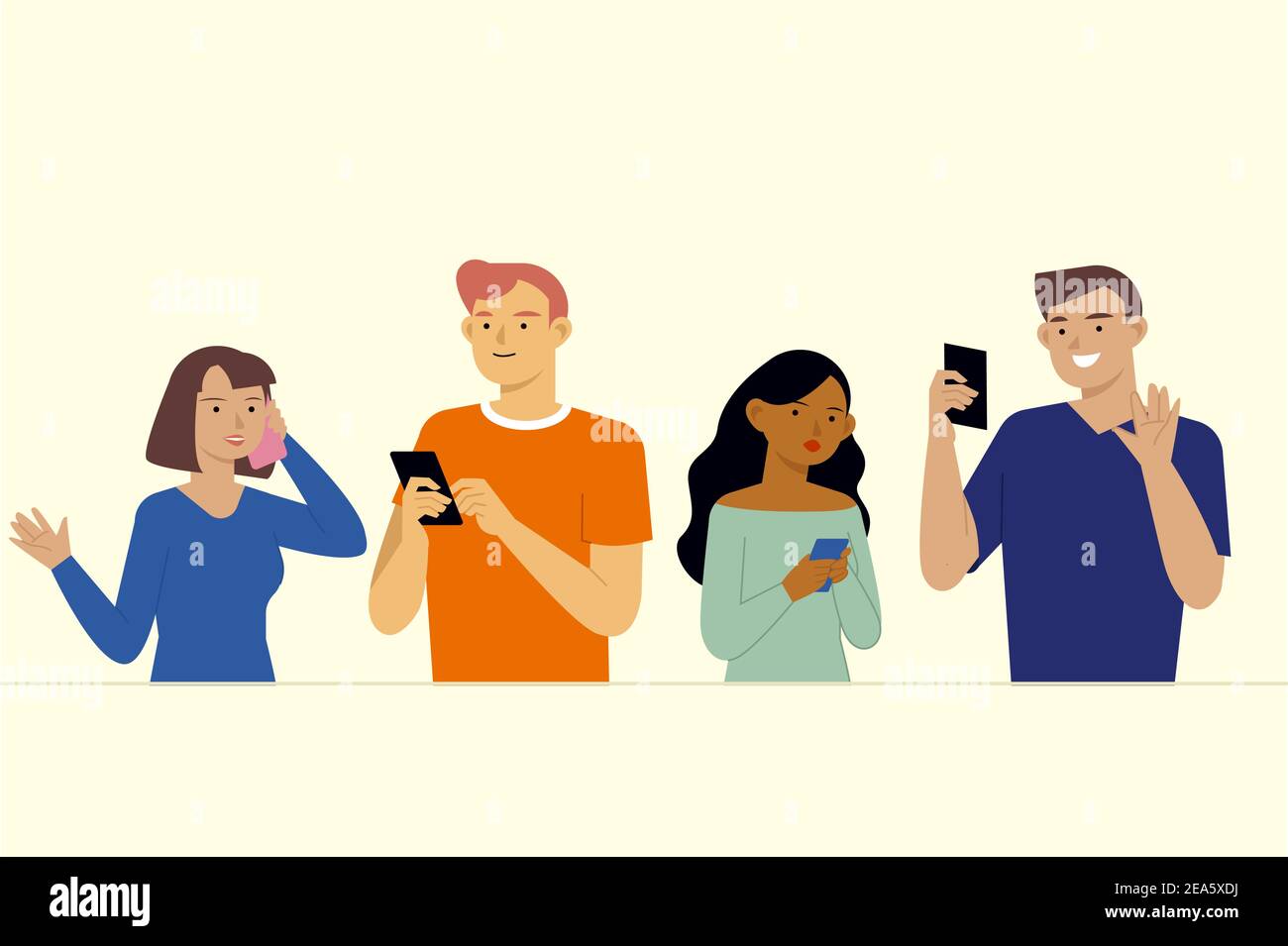 Young people using smartphones Vector illustration Stock Vector Image ...